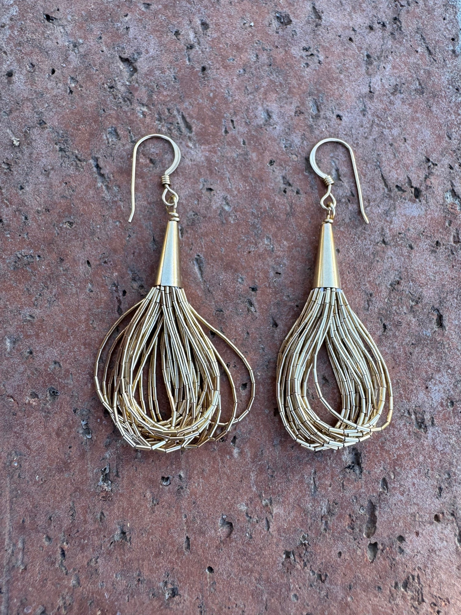 Handmade Liquid Gold 20 Strand Wire Earrings