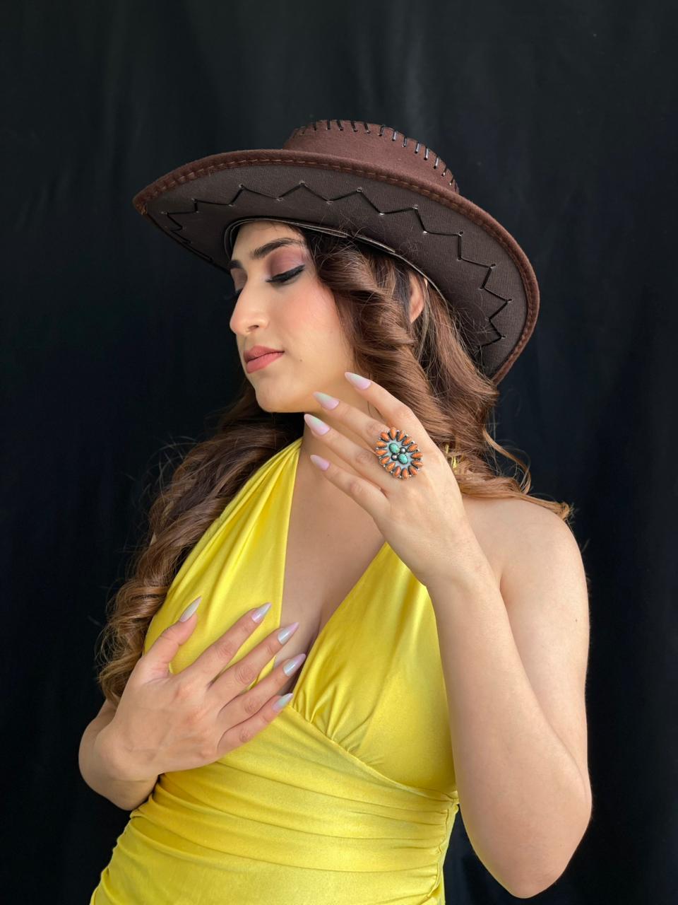 Handmade Sterling Silver Kingman With Orange Mojave Adjustable Ring "S