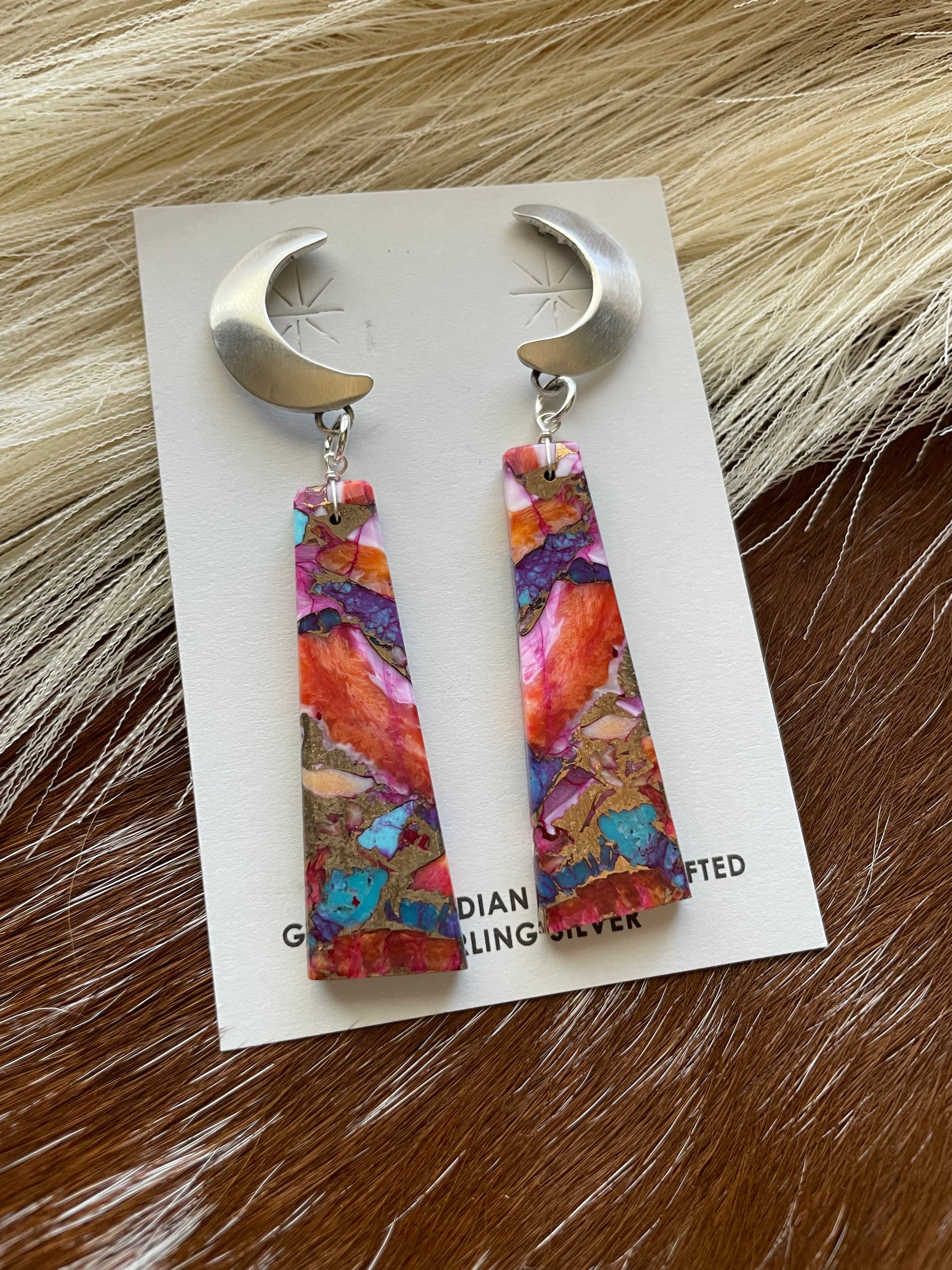 Pink Dream Mohave & Sterling Silver Moon Slab Dangles